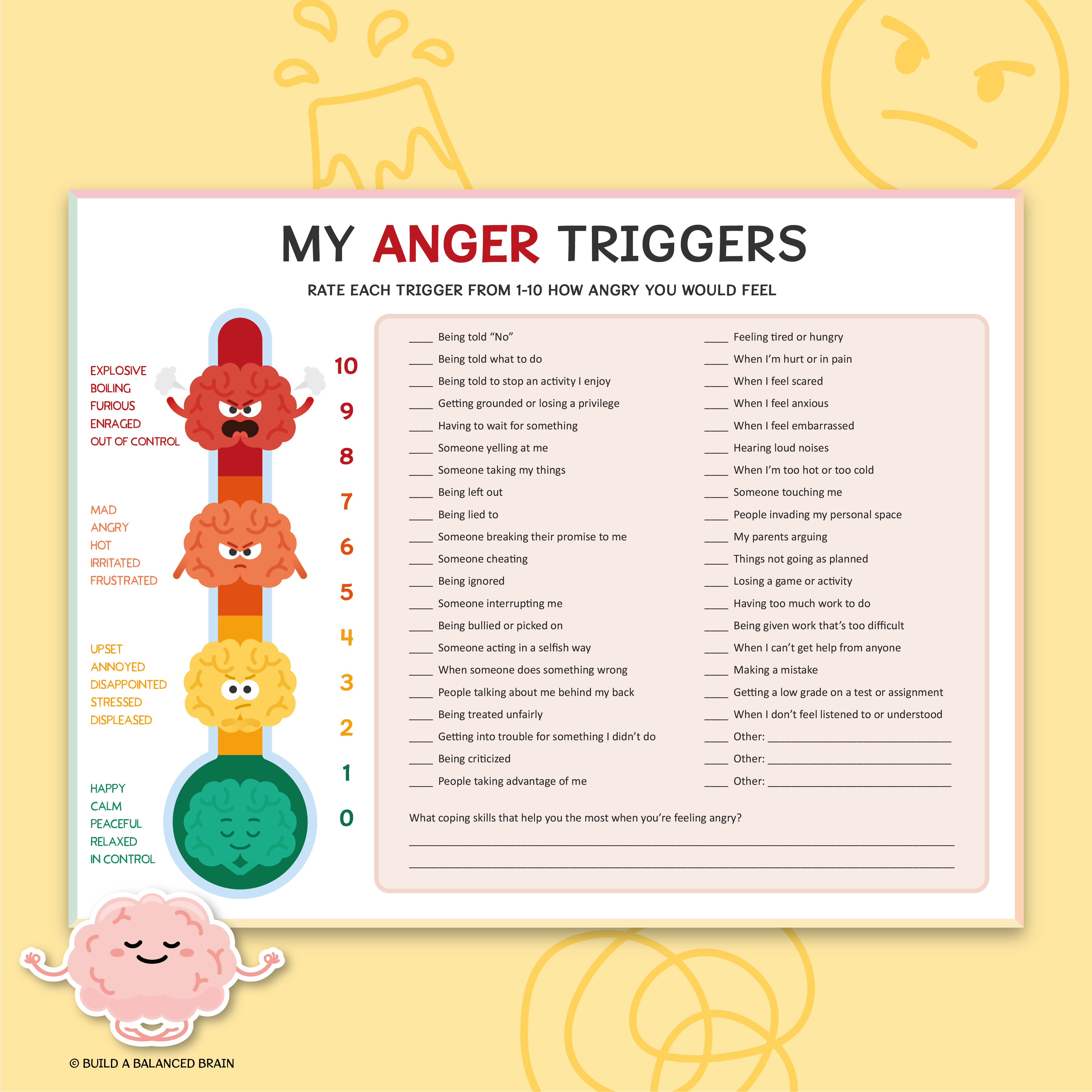 Anger Triggers Worksheet for Kids & Teens - Build a Balanced Brain