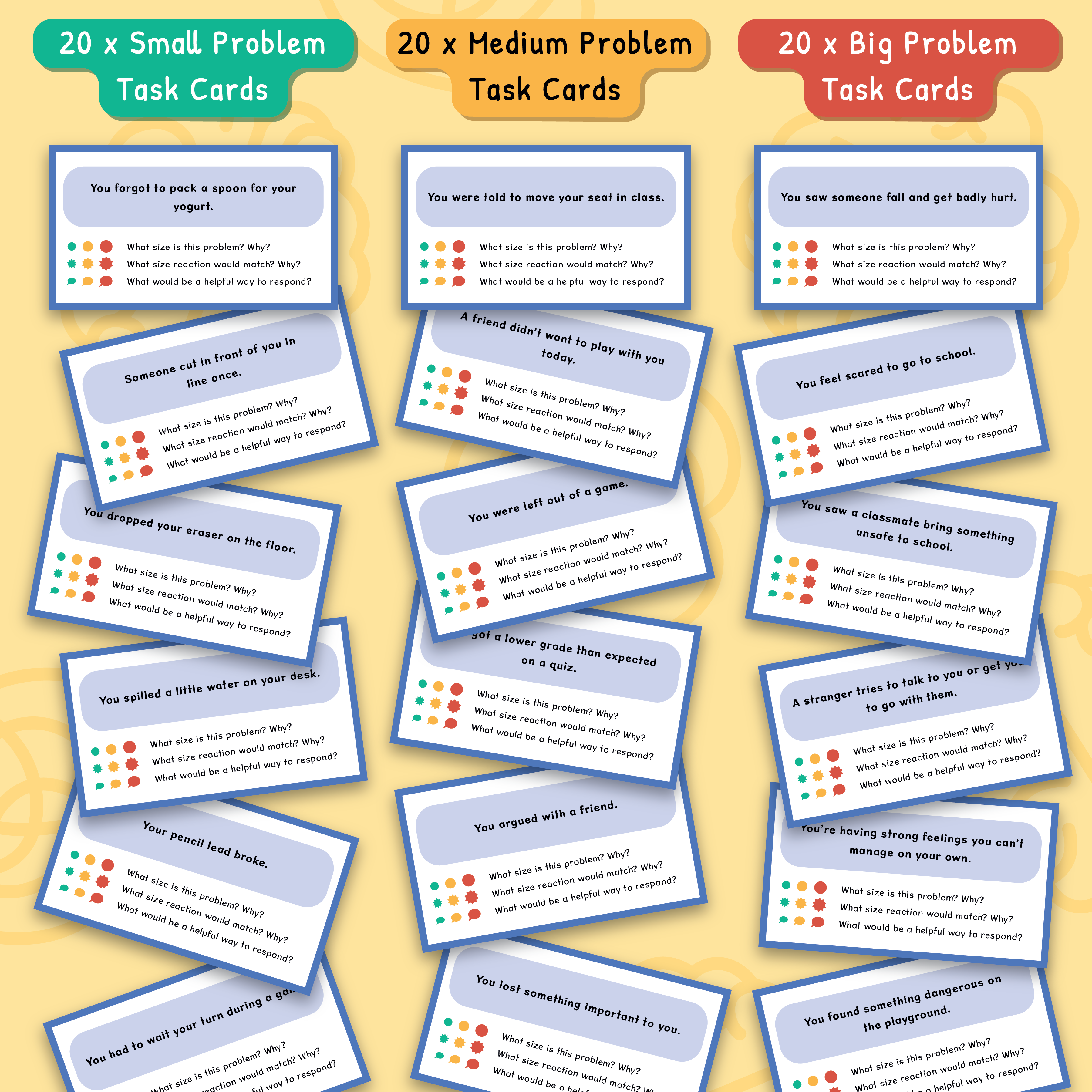 Size of the Problem Task Cards | Kids Social Skills | Emotional ...