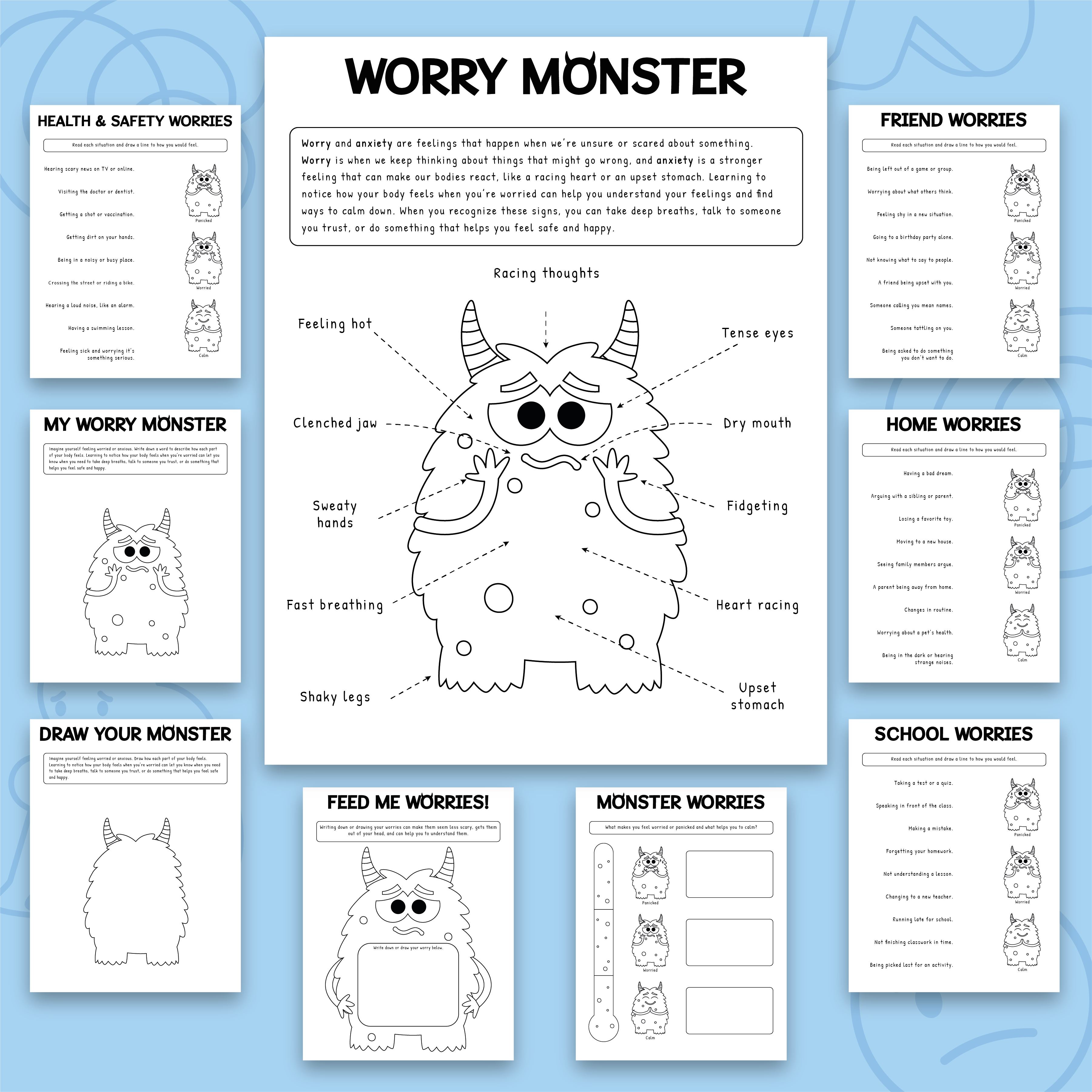 My Worry Monster Worksheets (Black & White) - Mental Health Resources ...