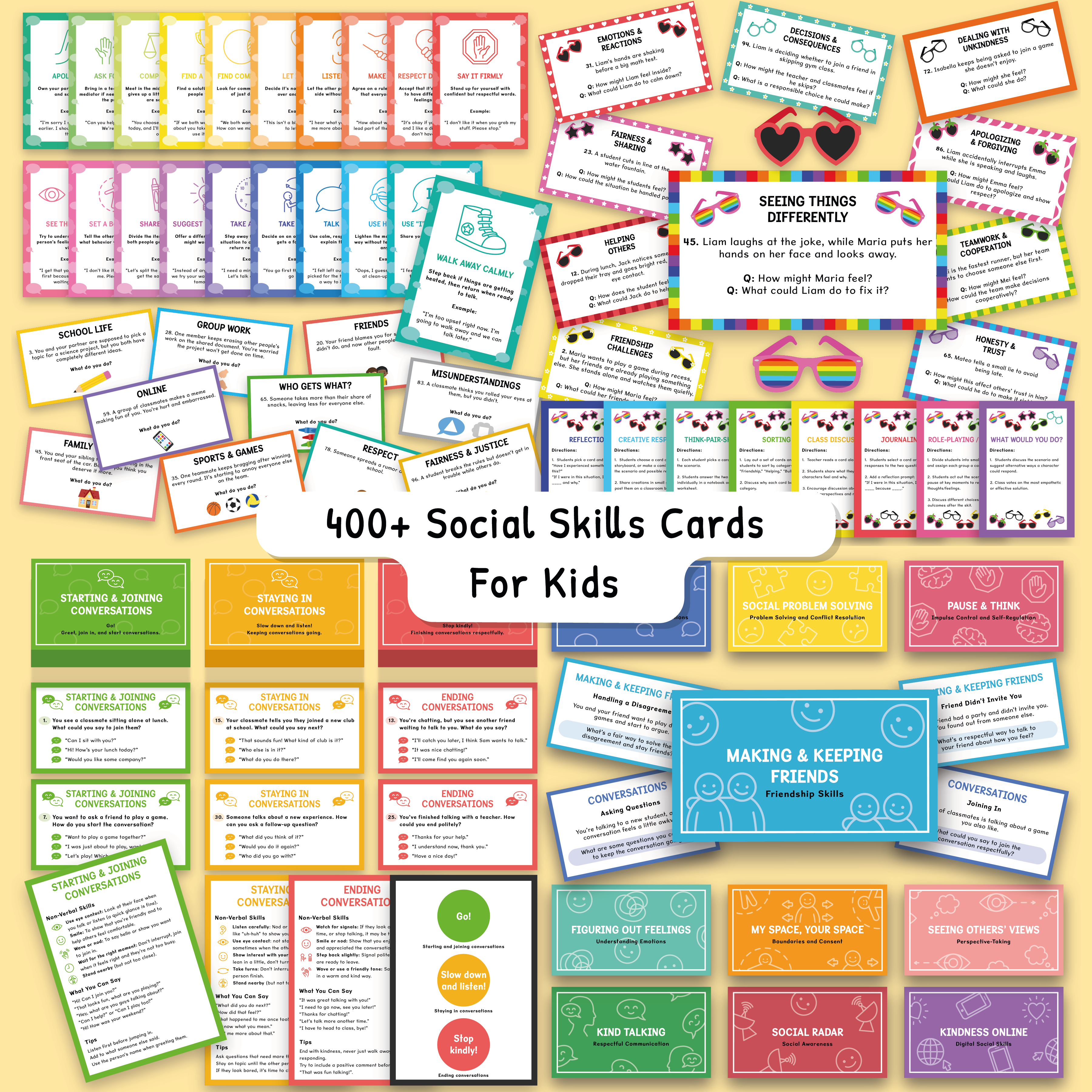 Social Skills Cards Bundle for Kids – 400+ SEL & Conversation Scenarios ...
