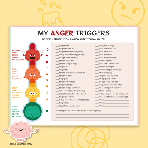 Anger Triggers Worksheet for Kids & Teens - Build a Balanced Brain
