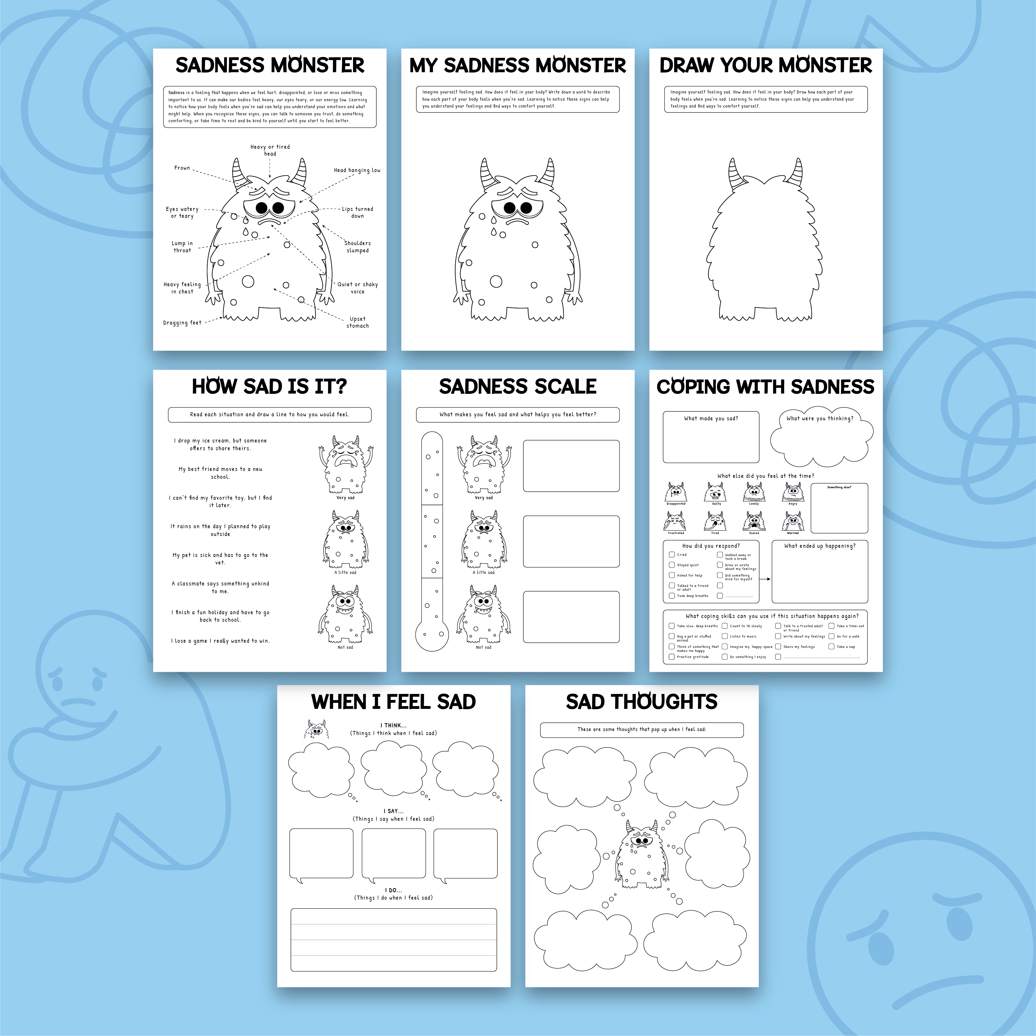Sadness Monster Worksheets – 8 Printable Activities to Help Kids ...