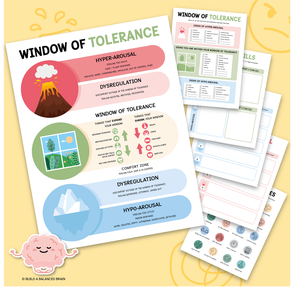 Window of Tolerance Trauma Worksheets - Emotional Regulation for Kids ...