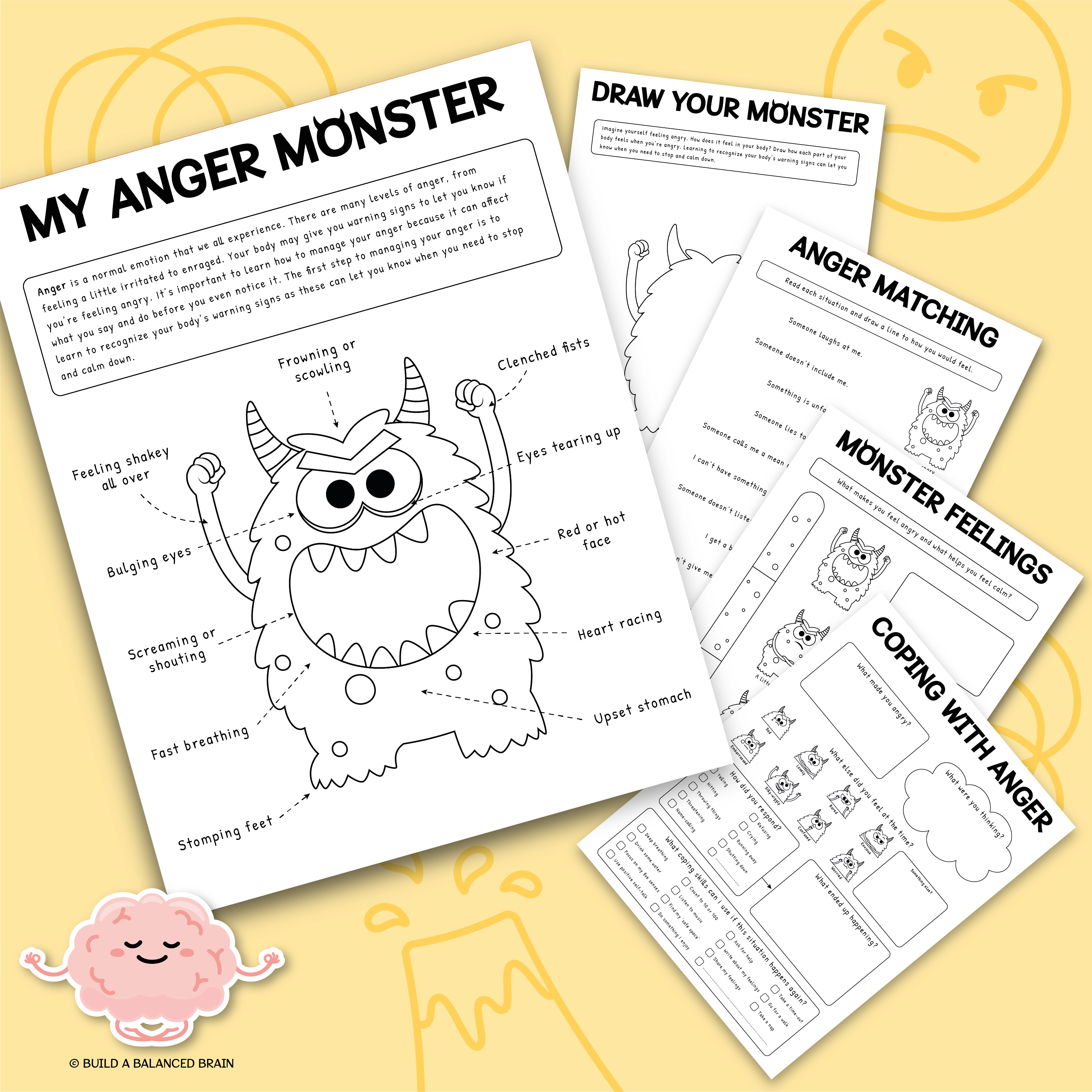 Anger Monster Worksheets (B&W) - Therapeutic Tool for Kids & Teens ...
