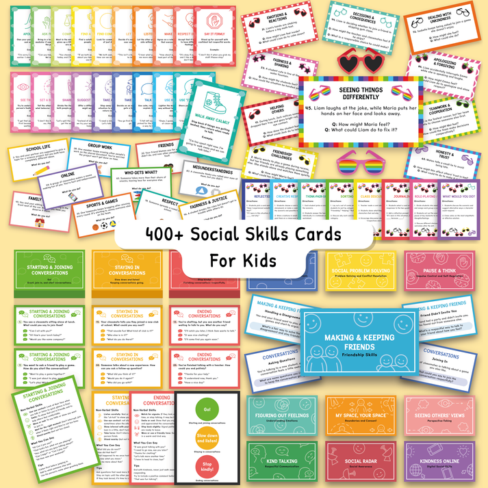Social Skills Cards Bundle for Kids – 400+ SEL & Conversation Scenarios ...