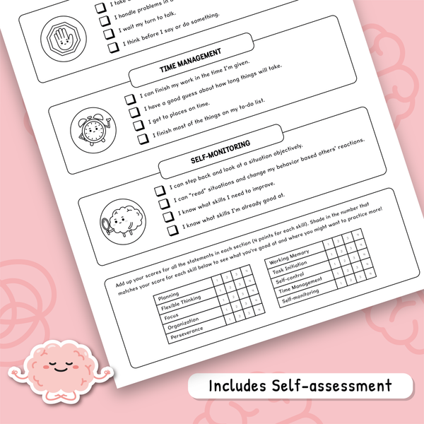 ADHD Executive Functioning Skills Cheat Sheet for Kids and Teens B&W ...